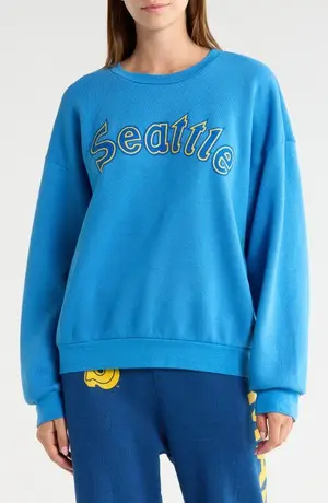 Aviator Nation Seattle Graphic Crewneck Sweatshirt - Cobalt