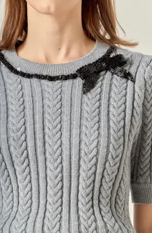 English Factory Big Bow Puff Sleeve Sweater