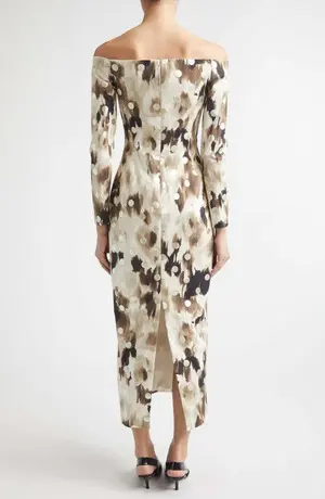 Lela Rose Ikat Polka Dot Off The Shoulder Midi Dress
