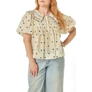 English Factory Scallop Collar Top - Cream