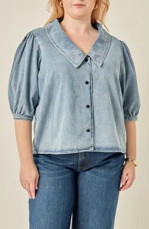 English Factory Puff Shoulder Denim Shirt - Blue