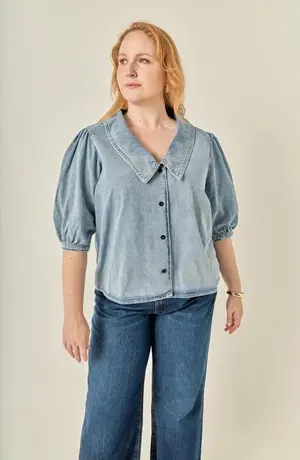 English Factory Puff Shoulder Denim Shirt