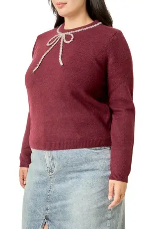 English Factory Rhinestone Bow Sweater