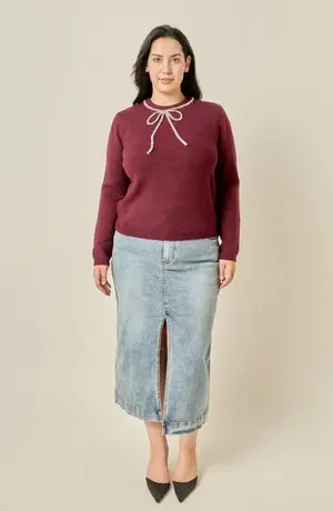 English Factory Rhinestone Bow Sweater