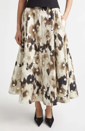 Lela Rose Parker Ikat Polka Dot Midi Skirt - Cream Multi