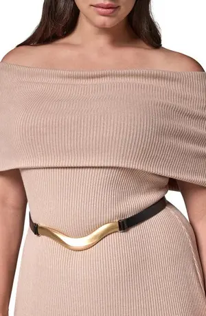 Donna Karan New York Off The Shoulder Belted Knit Dress
