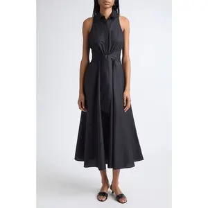 TOCCIN Sleeveless Collared Cotton Midi Dress - Jet