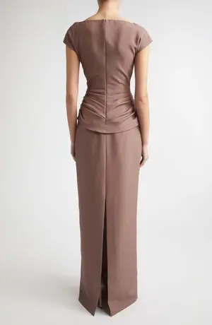Lela Rose Floral Crepe Boat Neck Gown