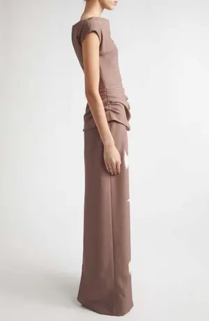 Lela Rose Floral Crepe Boat Neck Gown