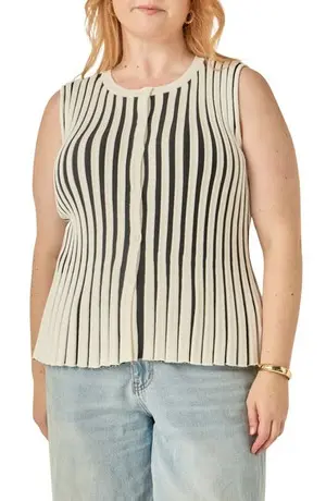 English Factory Front Button Sleeveless Sweater - White/black