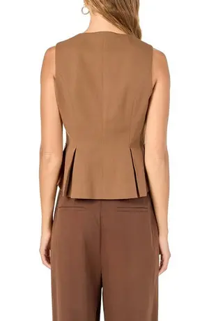 Endless Rose Button Detail Sleeveless Peplum Top