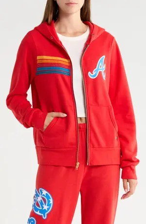 Aviator Nation Atlanta Braves Full Zip Graphic Hoodie - Red