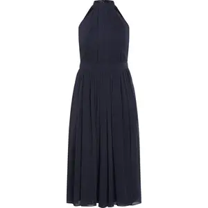City Chic Lucy Pleated Halter Neck Maxi Dress - Navy