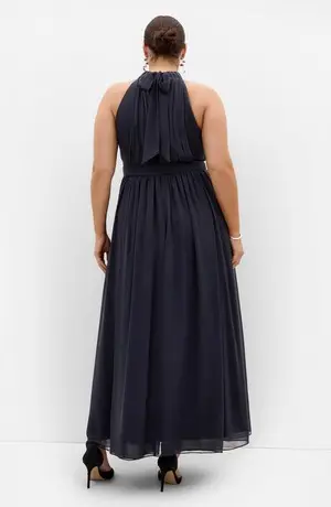 City Chic Lucy Pleated Halter Neck Maxi Dress - Navy