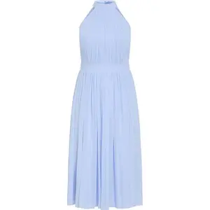 City Chic Lucy Pleated Halter Neck Maxi Dress - Sky Blue