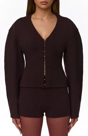 Naked Wardrobe V-neck Cardigan - Dark Plum