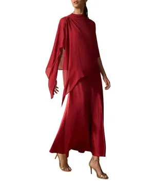 Mint Velvet Satin Cape Detail Maxi Dress - Red