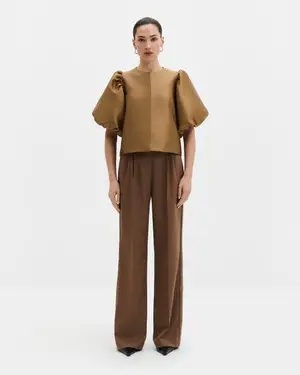 MALINA Cleo Puff Sleeve Satin Blouse