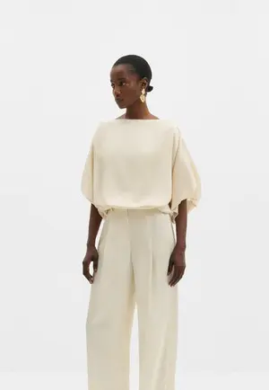MALINA Havanna Boat Neck Puff Sleeve Blouse - Pearl