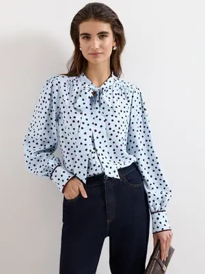 PHASE EIGHT Coco Tie Neck Polka Dot Blouse - Blue