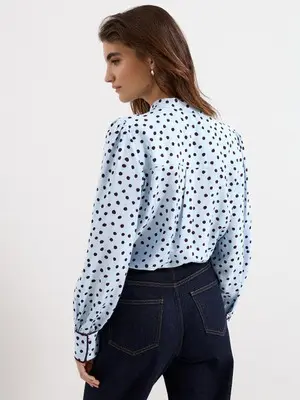 PHASE EIGHT Coco Tie Neck Polka Dot Blouse