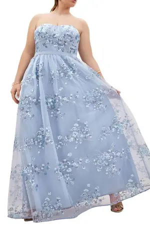 City Chic Ambrosia Embellished Tulle Maxi Dress - Soft Blue