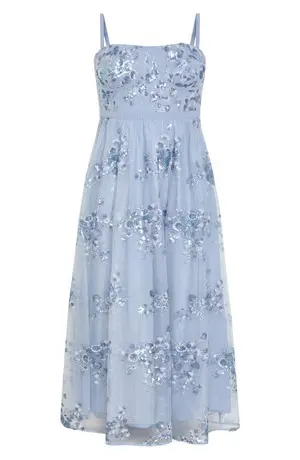 City Chic Ambrosia Embellished Tulle Maxi Dress - Soft Blue