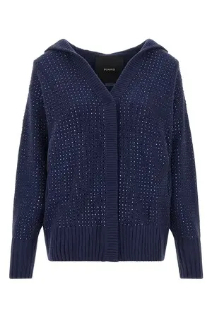 Pinko Seicento' Cardigan With Rhinestones And Hood