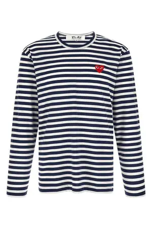 Play Comme Des Garcon Striped T-shirt With Heart Patch - Multi