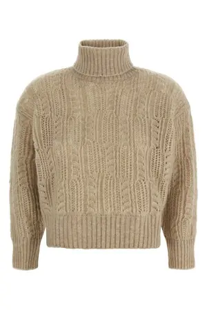 Agnona Openwork Turtleneck Sweater - Beige