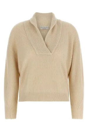 Brunello Cucinelli Shawl Neck Ribbed Sweater
