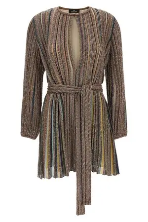 Missoni V-neck Striped Knit Mini Dress With Belt