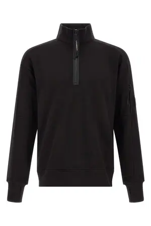 C.P. COMPANY Diagonal Raised Fleece And Lens Detail Half-zip Sweatshirt - Black