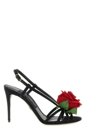 Dolce & Gabbana Satin Slingback Sandals With Floral Embellishment