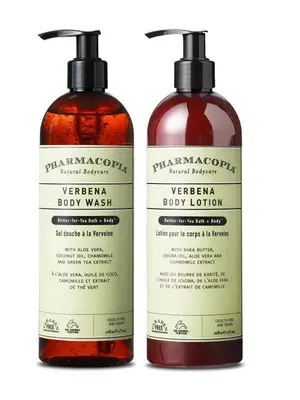 PHARMACOPIA NATURAL BODYCARE Verbena Body Wash And Lotion Bundlebalancing Aromatherapy - White