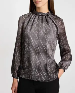 Santorelli Dakota Mock Neck Printed Blouse