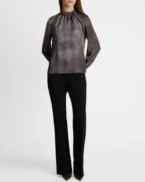 Santorelli Dakota Mock Neck Printed Blouse