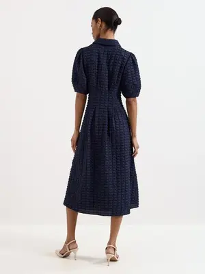 PHASE EIGHT Yasmine Textured Puff Sleeve Midi Dress