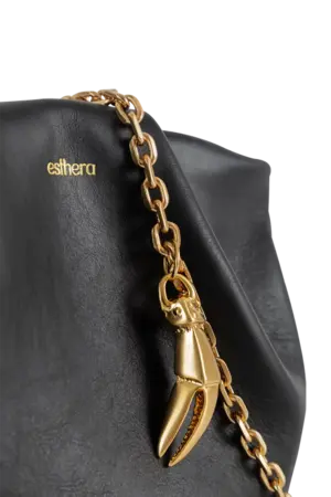 ESTHERA Leather Crab Clutch - Black