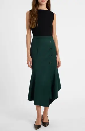 Santorelli Bristol Asymmetric Midi Skirt In Soft Crepe