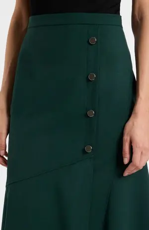 Santorelli Bristol Asymmetric Midi Skirt In Soft Crepe