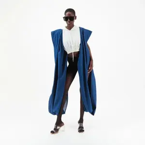 UCHÈ Denim Agbada Sleeves Cropped Hoodie