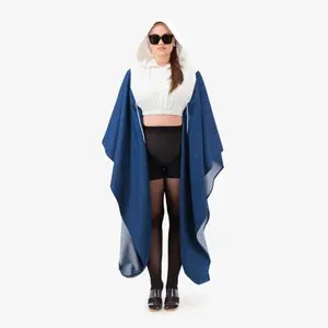 UCHÈ Denim Agbada Sleeves Cropped Hoodie