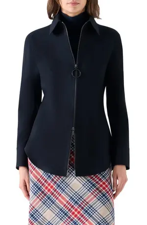 Akris Double Knit Wool Blend Zip Up Jacket