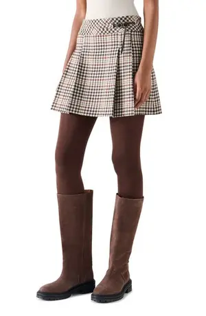 Akris Tweed Check Wool Blend Kilt Skirt