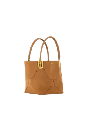 ESTHERA 4pm Suede Leather Mini Handbag - Light Brown
