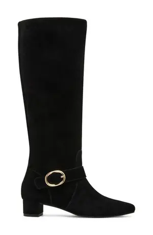 Blondo Olympia Suede Knee-high Buckled Block Heel Boots - Black Suede
