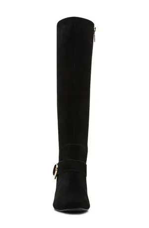 Blondo Olympia Suede Knee-high Buckled Block Heel Boots - Black Suede