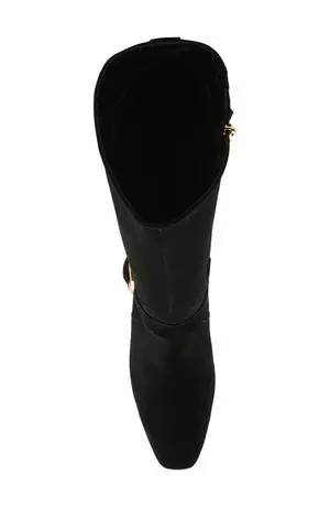 Blondo Olympia Suede Knee-high Buckled Block Heel Boots - Black Suede