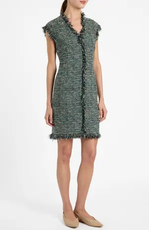Santorelli Tuscany Cap Sleeve Dress In Luxury Tweed